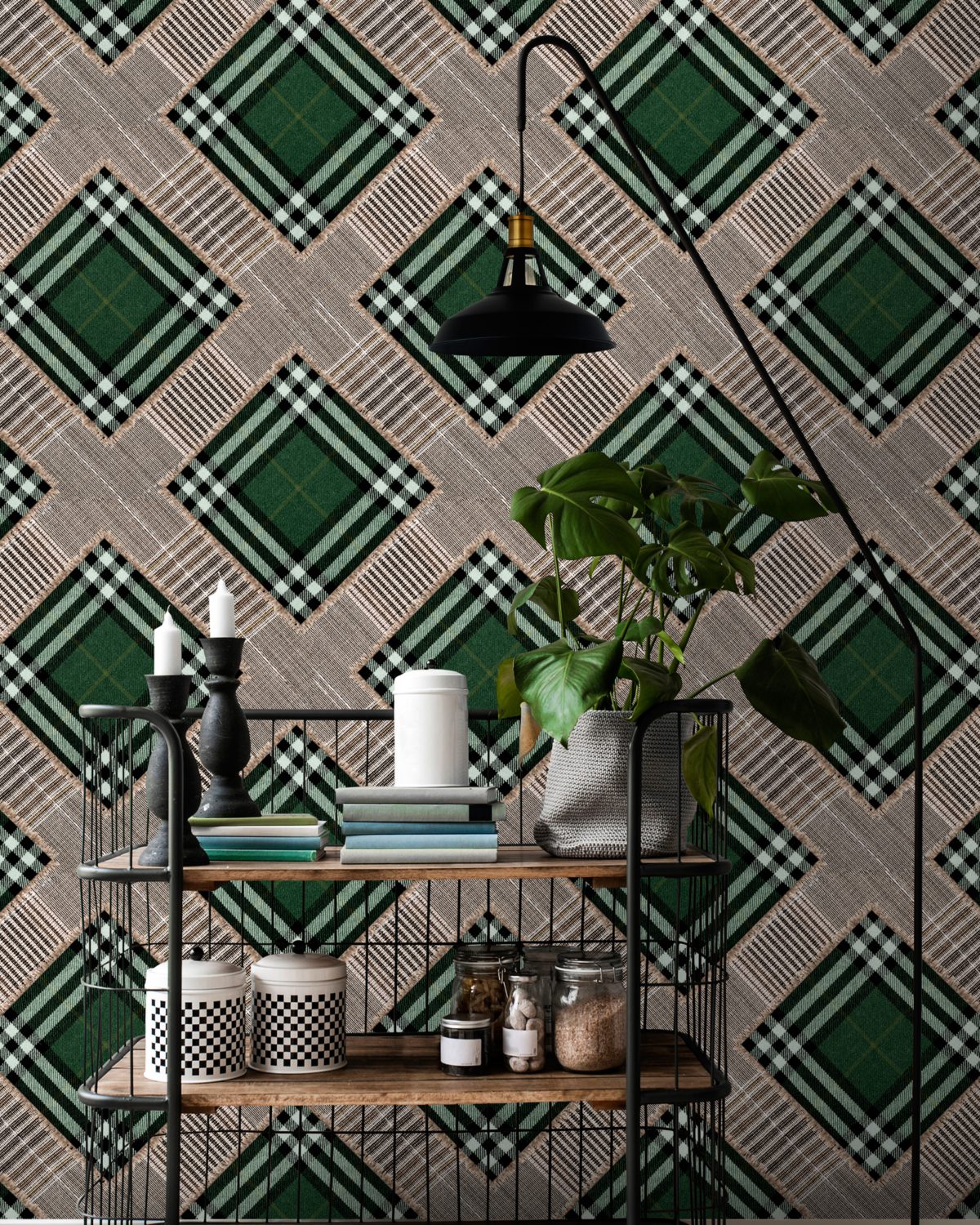 CHECKERED PATCHWORK British Green | By | Malcolm Fabrics - NZ Distributor